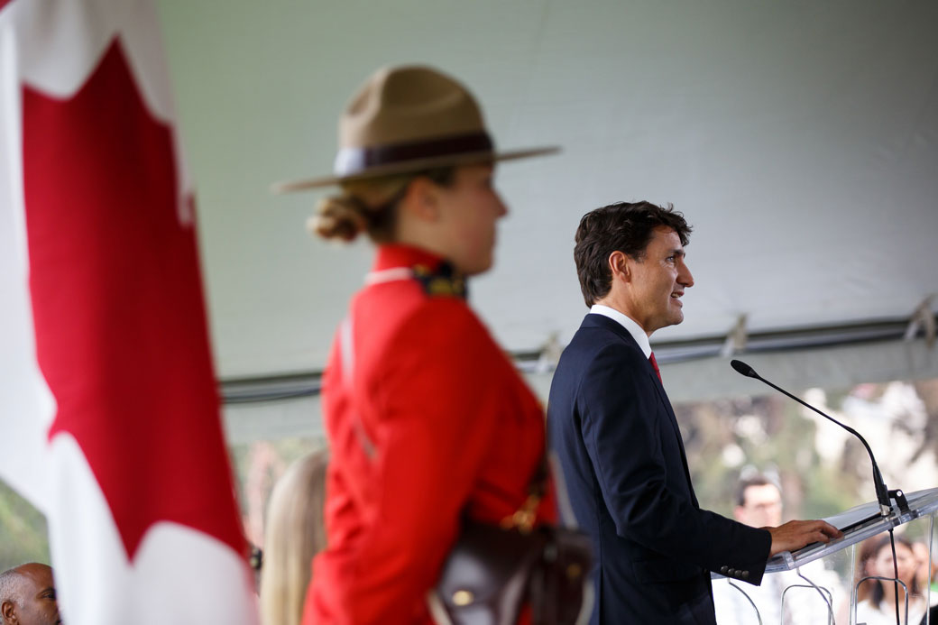 Prime Minister Justin Trudeau and Minister Ahmed Hussen take part in a citizenship ceremony in ...