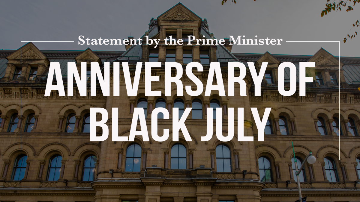 Statement by the Prime Minister on the anniversary of Black July ...