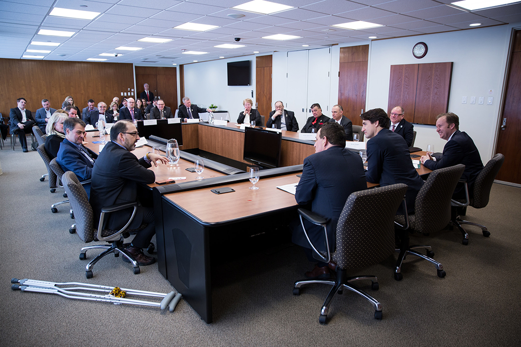 Prime Minister Justin Trudeau participates in a roundtable discussion ...