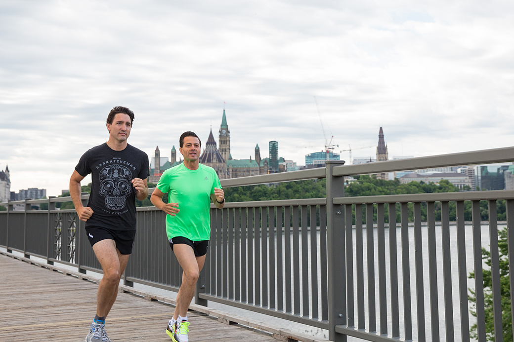 Prime Minister Justin Trudeau and President Enrique Peña Nieto go for a ...