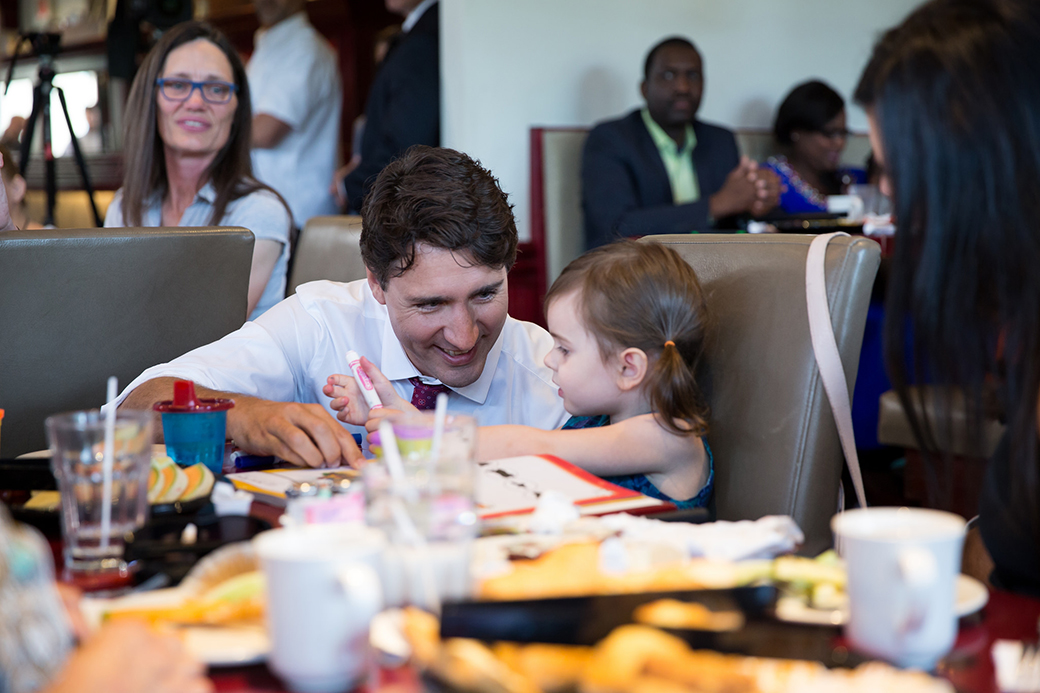 Prime Minister Justin Trudeau meets families during a Canada Child ...