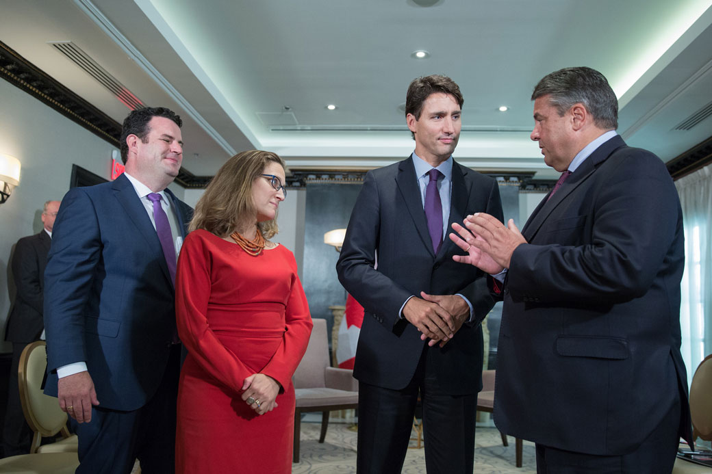 Prime Minister Justin Trudeau takes part in an armchair discussion at ...