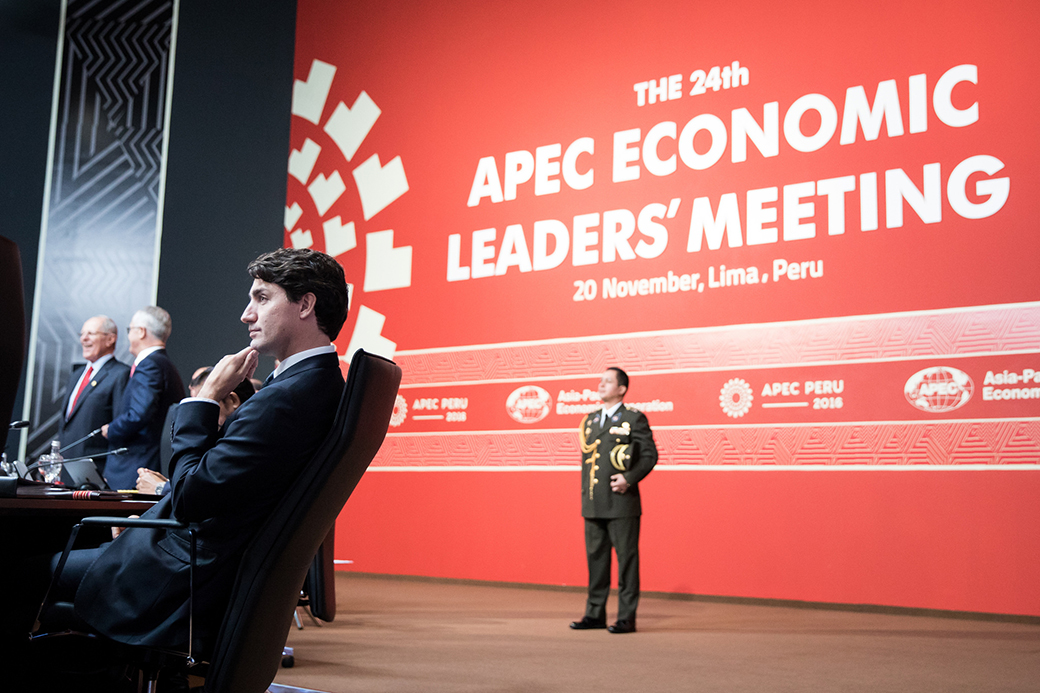 Prime Minister Justin Trudeau attends the APEC Leaders’ Meeting in Lima ...