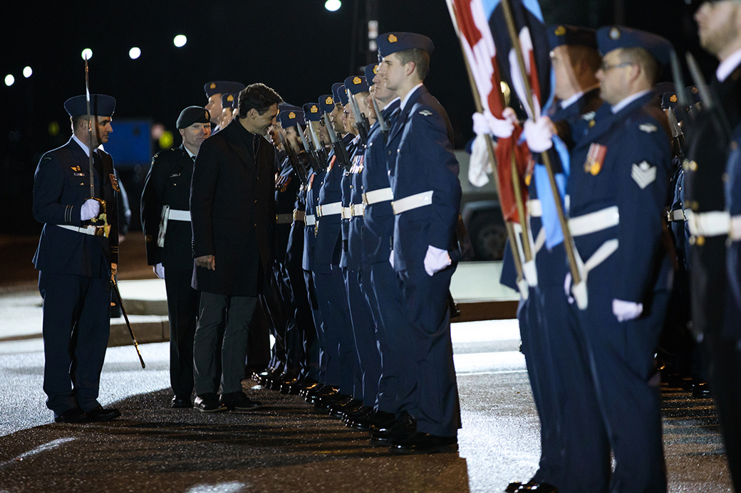 Prime Minister Justin Trudeau attends an Honour Guard at the CFB ...