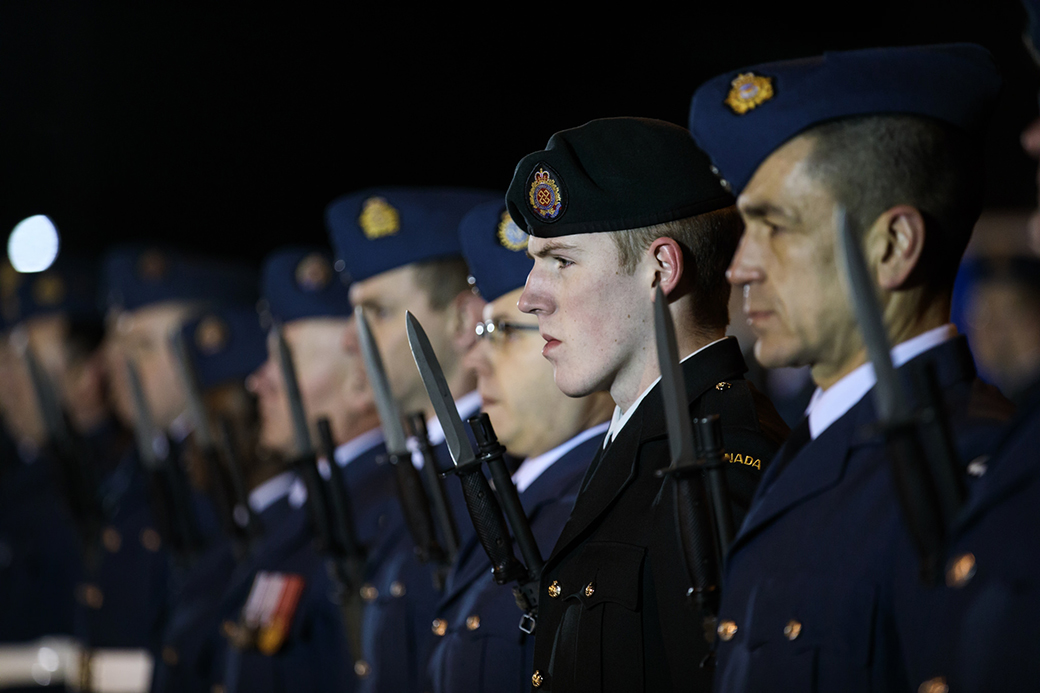 Prime Minister Justin Trudeau attends an Honour Guard at the CFB ...