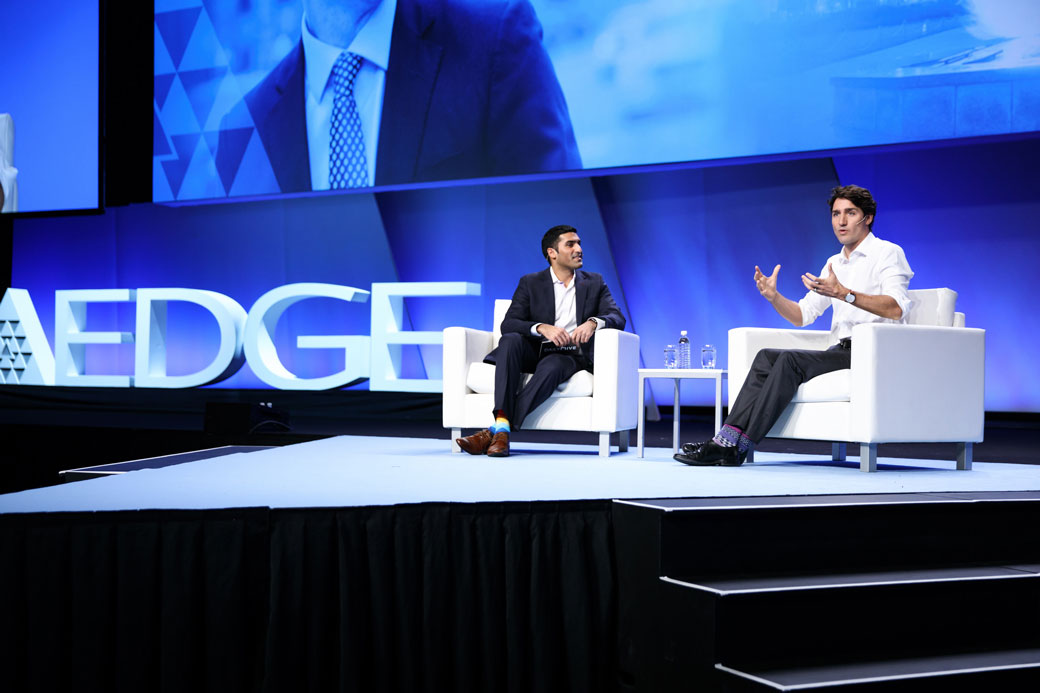 Prime Minister Justin Trudeau takes part in a Q&A during the YPO EDGE ...