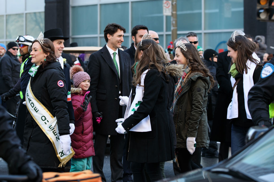 Prime Minister Justin Trudeau walks in the St. Patrick's Day Parade in ...