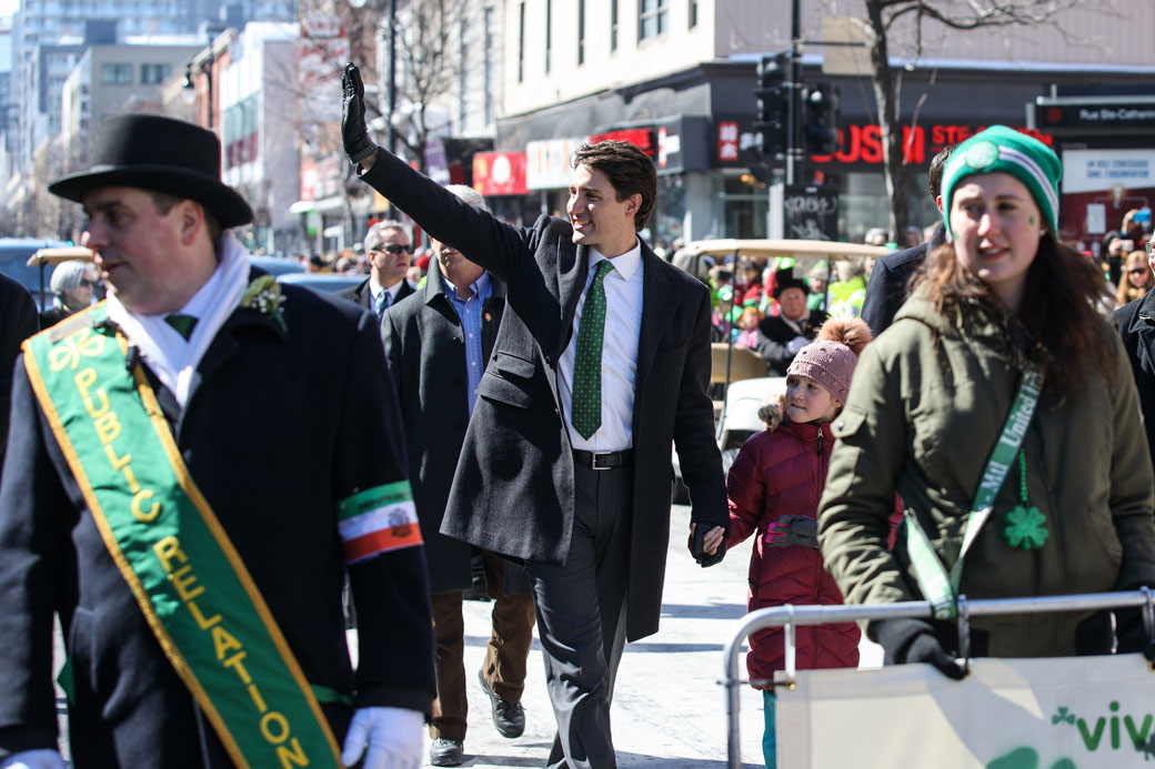 Prime Minister Justin Trudeau walks in the St. Patrick's Day Parade in ...