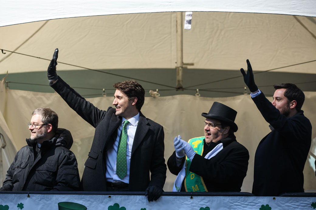 Prime Minister Justin Trudeau walks in the St. Patrick's Day Parade in ...