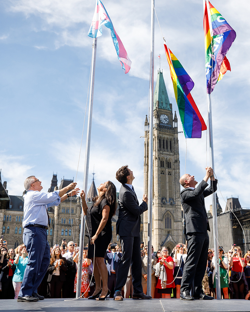 Prime Minister Justin Trudeau attends the flag raising ceremony for ...