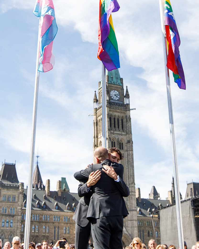 Prime Minister Justin Trudeau attends the flag raising ceremony for ...