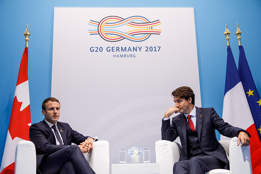 Prime Minister Justin Trudeau and the President of France, Emmanuel ...