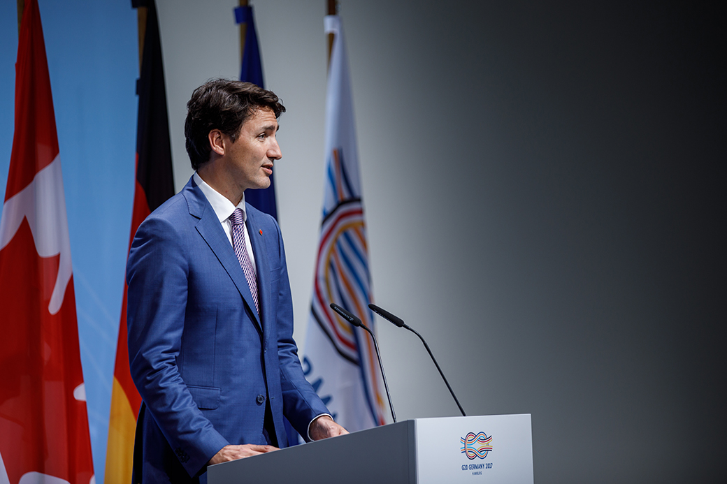 Prime Minister Justin Trudeau speaks with the media during a press ...