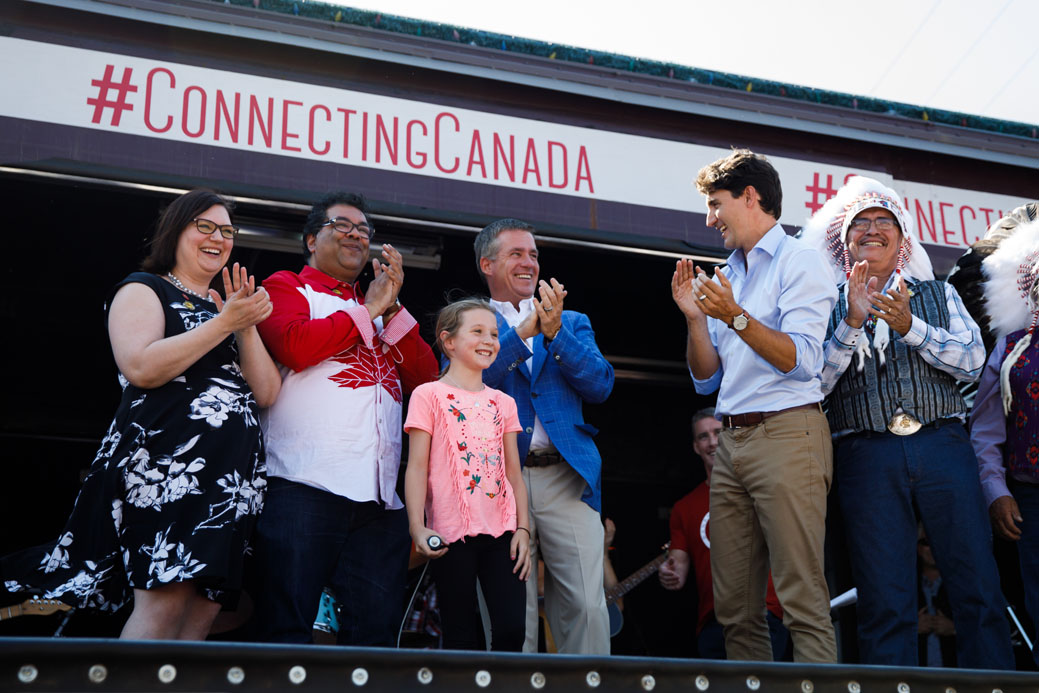 Prime Minister Justin Trudeau addresses the crowd at the CP Canada 150 ...