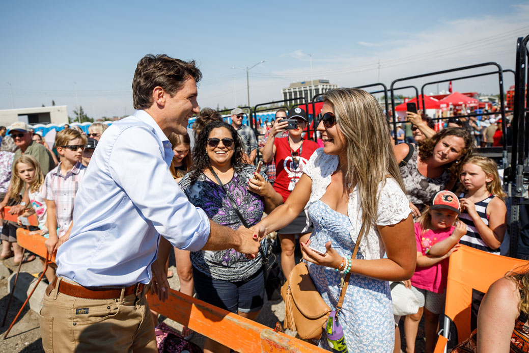 Prime Minister Justin Trudeau addresses the crowd at the CP Canada 150 ...