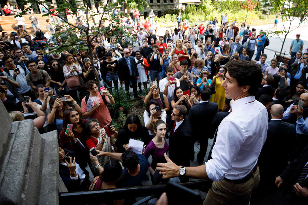 Prime Minister Justin Trudeau greets students at McGill University in ...