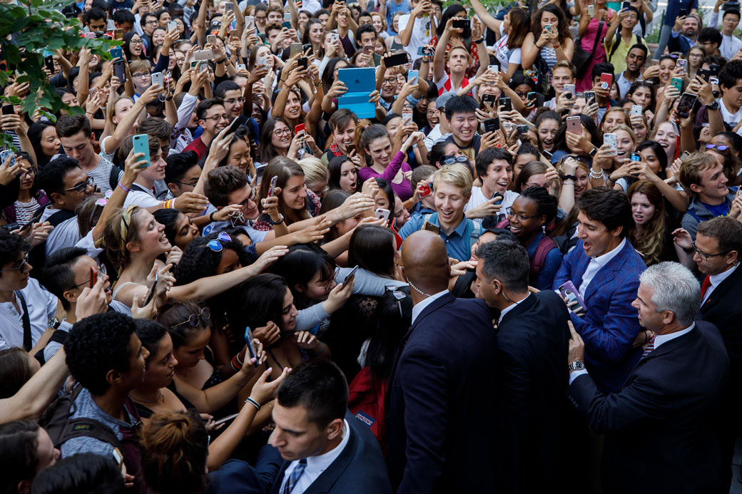 Prime Minister Justin Trudeau greets students at McGill University in ...