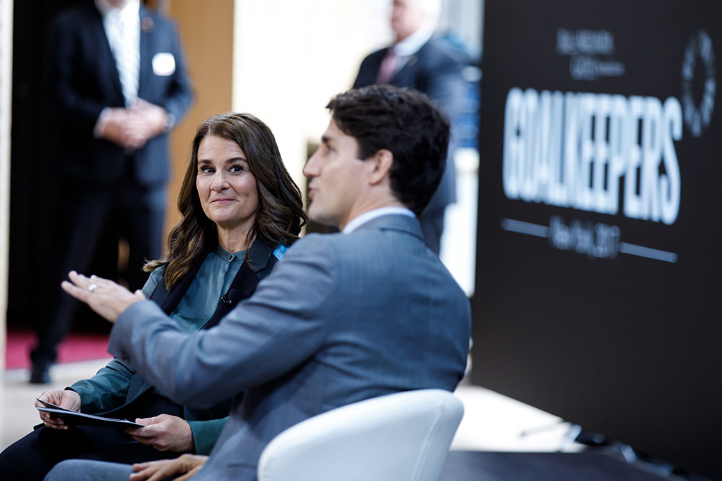 Prime Minister Justin Trudeau speaks with Melinda Gates during ...