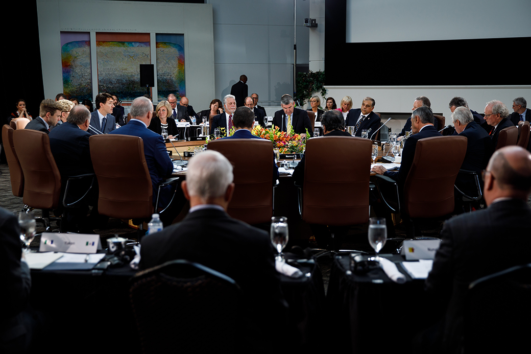 Prime Minister Justin Trudeau takes part in a First Ministers’ Meeting ...