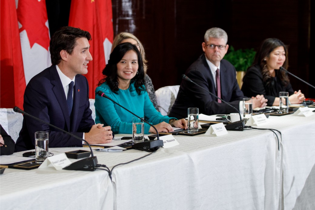 Prime Minister Justin Trudeau takes part in a roundtable with Canadian ...