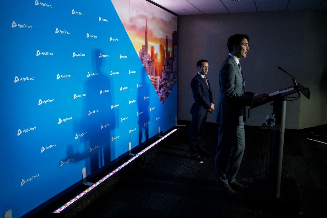 Prime Minister Justin Trudeau speaks with media following a visit to ...