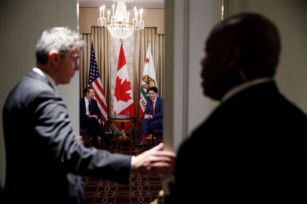 Prime Minister Justin Trudeau meets with Lieutenant Governor of California Gavin Newsom in San ...