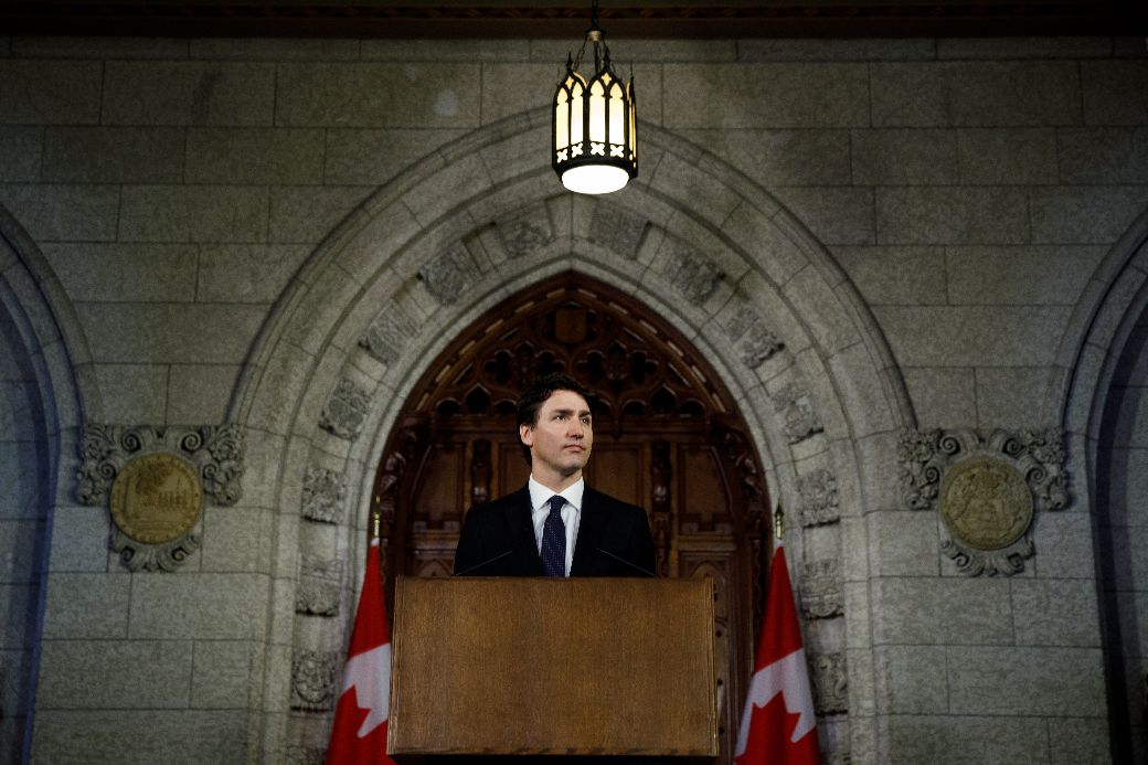 Prime Minister Trudeau speaks with media in the Foyer of the House of ...