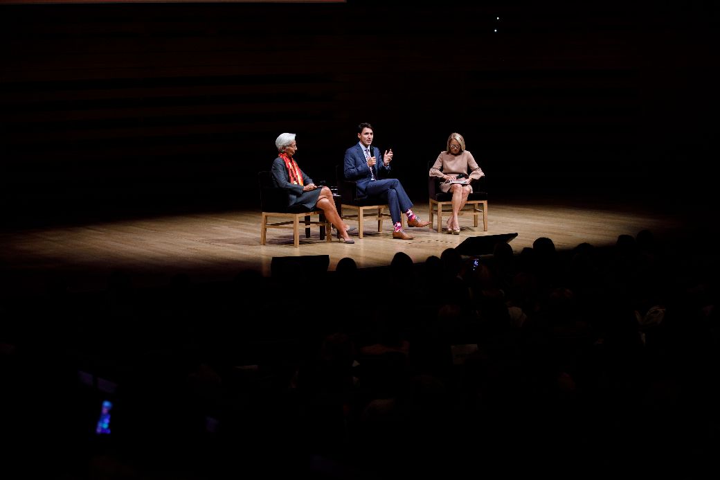 Prime Minister Justin Trudeau takes part in an armchair discussion with ...