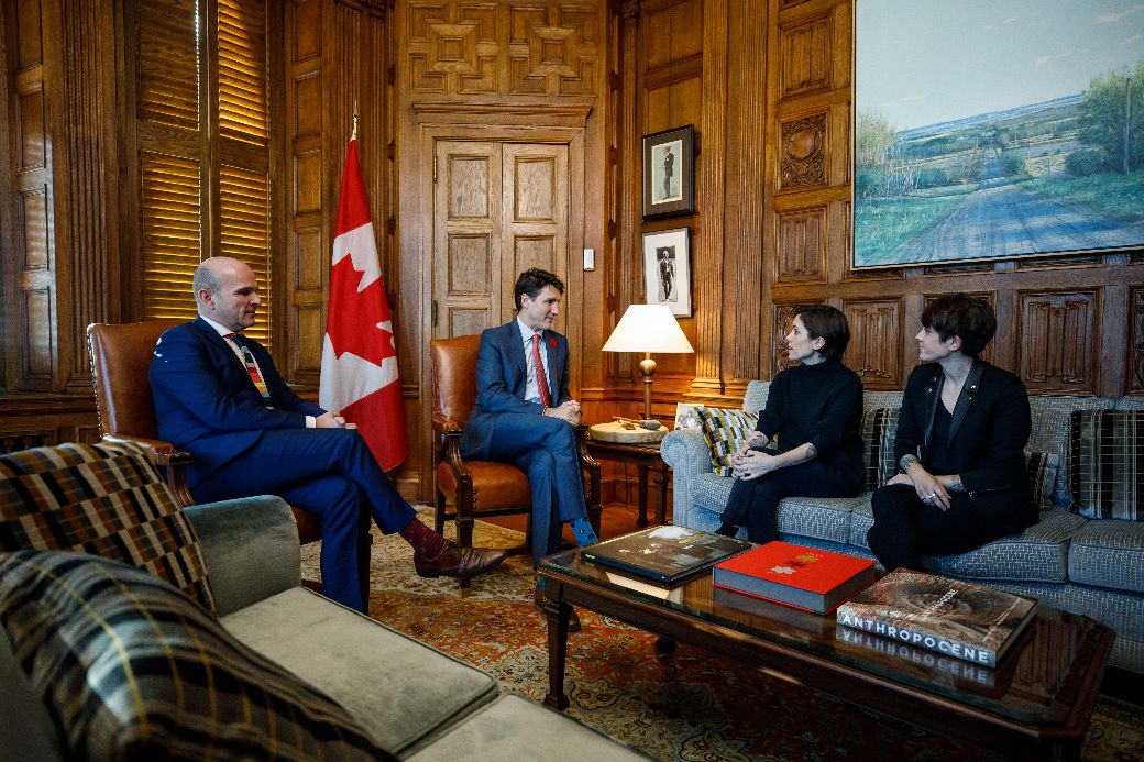 Prime Minister Justin Trudeau and MP Randy Boissonnault speak with ...
