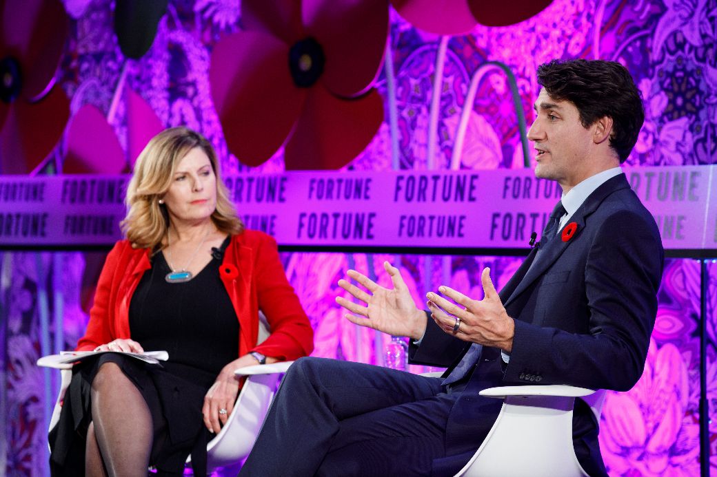 Prime Minister Justin Trudeau takes part in an armchair discussion and ...