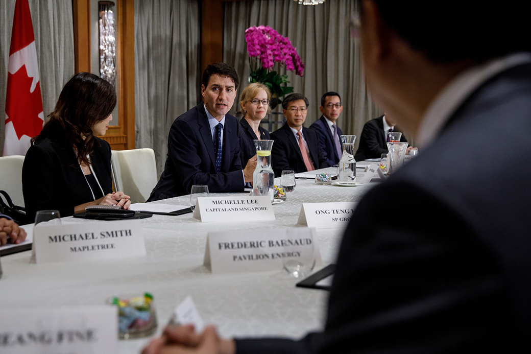 Prime Minister Justin Trudeau participates in a roundtable discussion ...