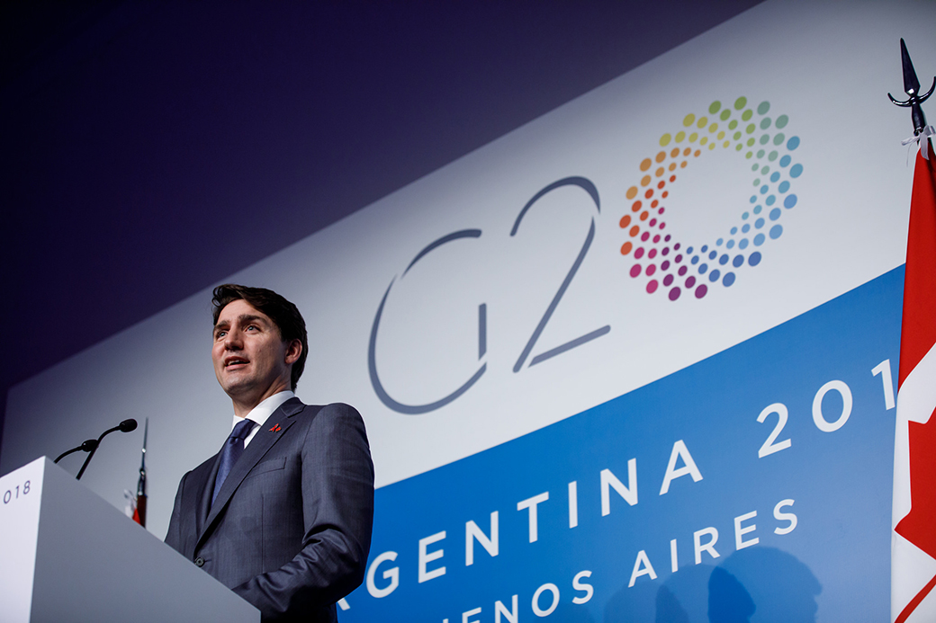 Prime Minister Justin Trudeau speaks to media at the G20 Leaders ...