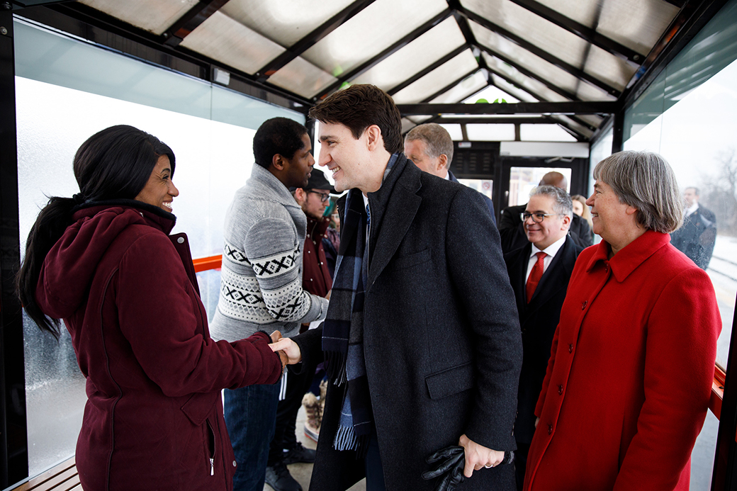 Prime Minister Justin Trudeau tours the Maple GO train station in ...