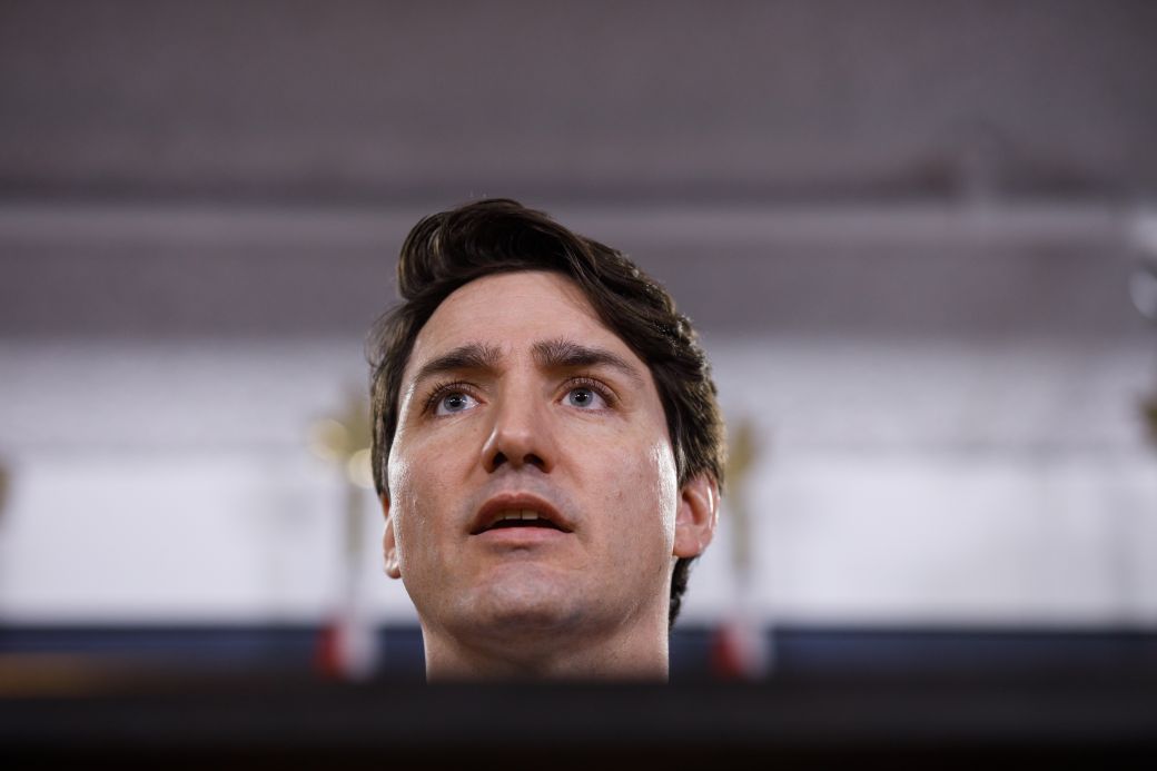 Prime Minister Trudeau speaks with journalists during a press ...