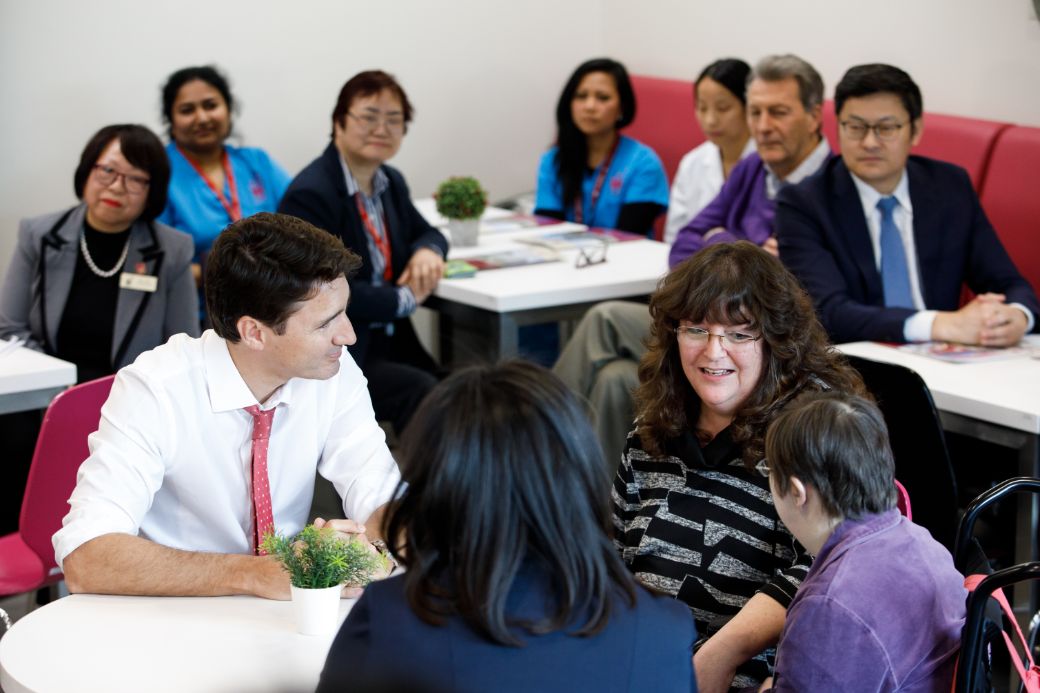 Prime Minister Trudeau speaks with residents and staff at the Carefirst ...