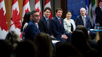 Prime Minister Justin Trudeau takes part in a town hall with public ...