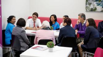 Prime Minister Trudeau speaks with residents and staff at the Carefirst ...